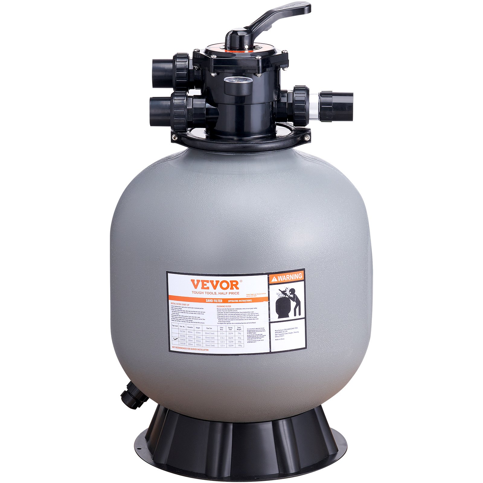 VEVOR Sand Filter, 22-inch, Up to 55 GPM Flow Rate, Above Inground ...