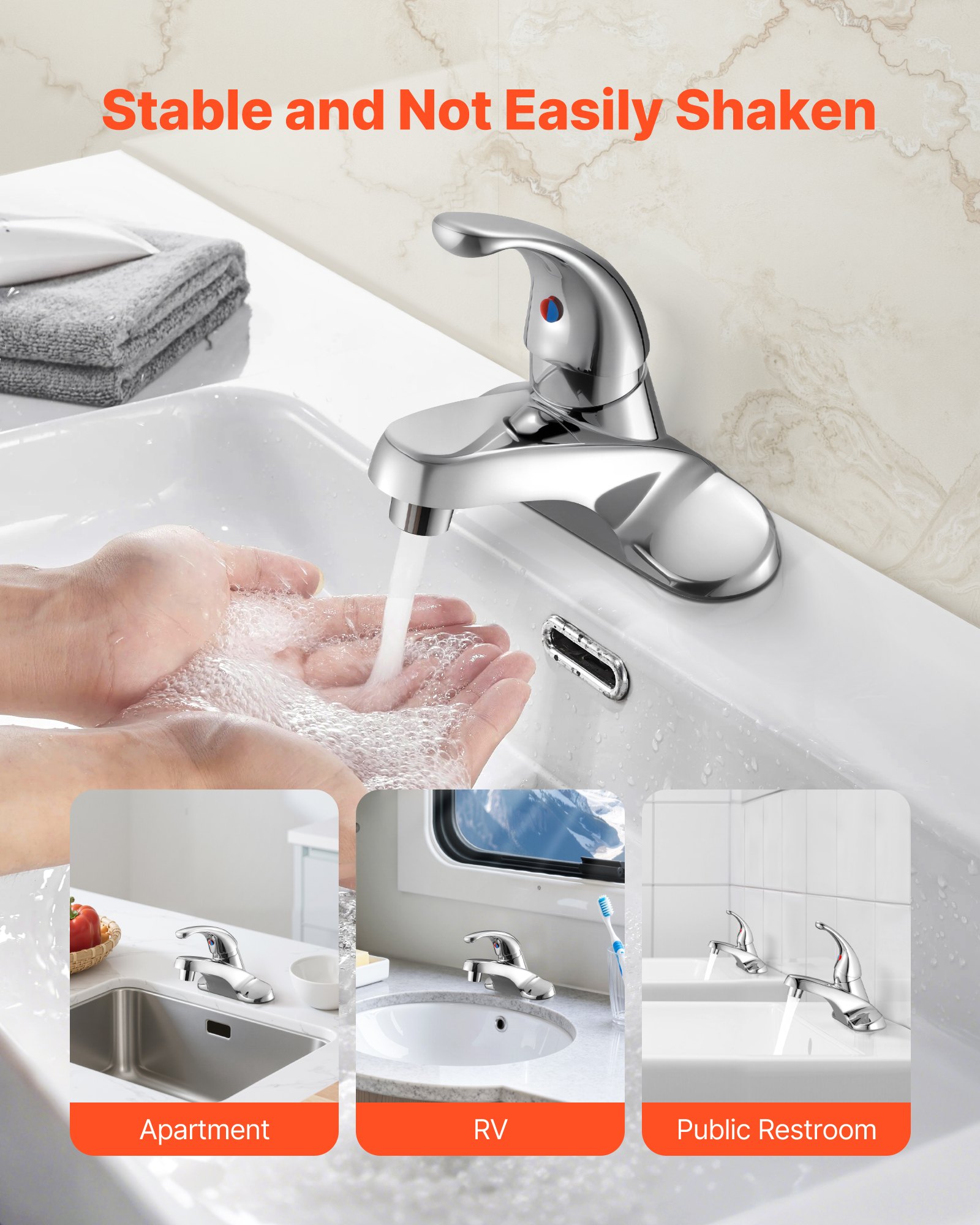 VEVOR Single Handle Sink Faucet, Chrome-Plated Silver Single Handle ...