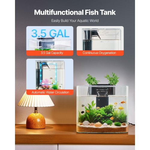 3.5 Gallon Fish Tank Aquarium Smart Arch Clear GPPS 3 Color Self ...