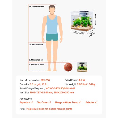 3.5 Gallon Fish Tank Aquarium Smart Arch Clear GPPS 3 Color Self ...