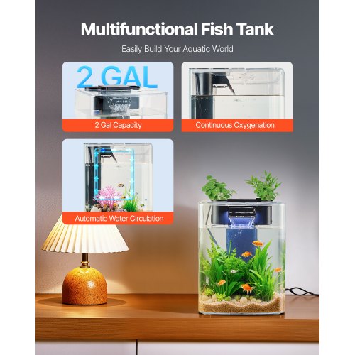 2 Gallon Fish Tank Aquarium Smart Arch Clear GPPS 3 Color Self Cleaning ...