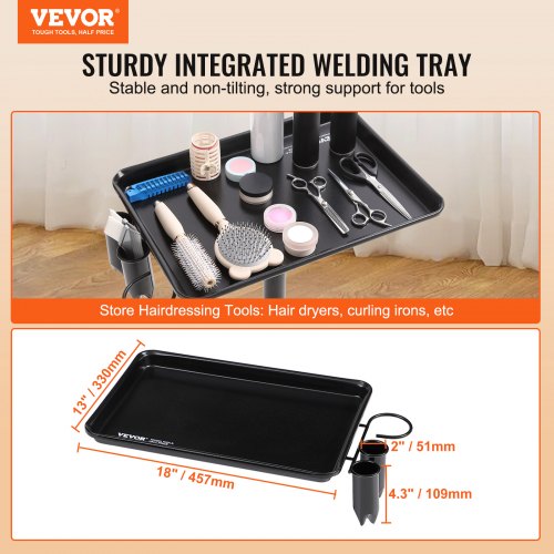 VEVOR Salon Tray Cart, 30"-43" Height Adjustable Rolling Salon Tray ...