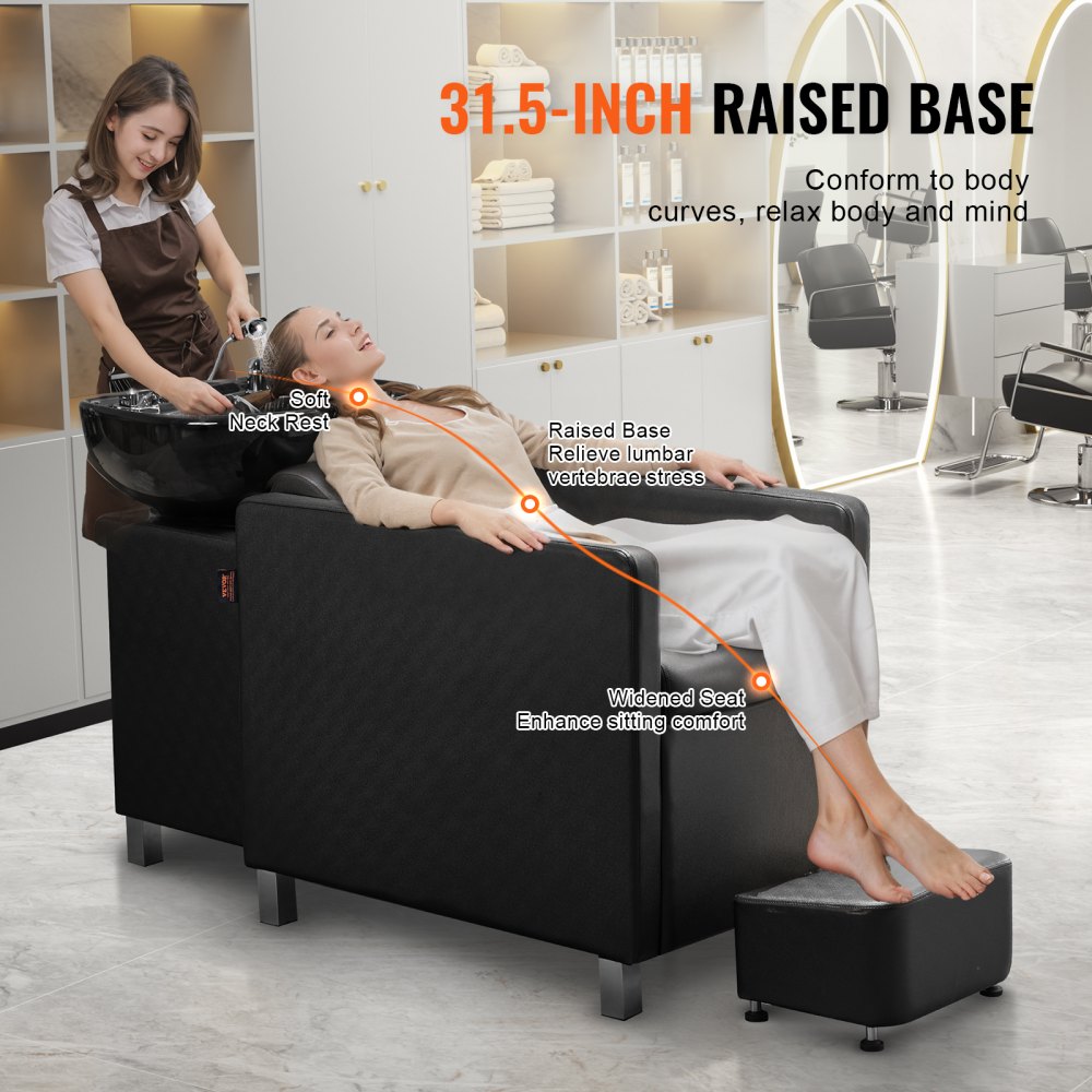 VEVOR Shampoo Backwash Chair, 661.4LBS Loading Salon & Spa Hair Washing ...