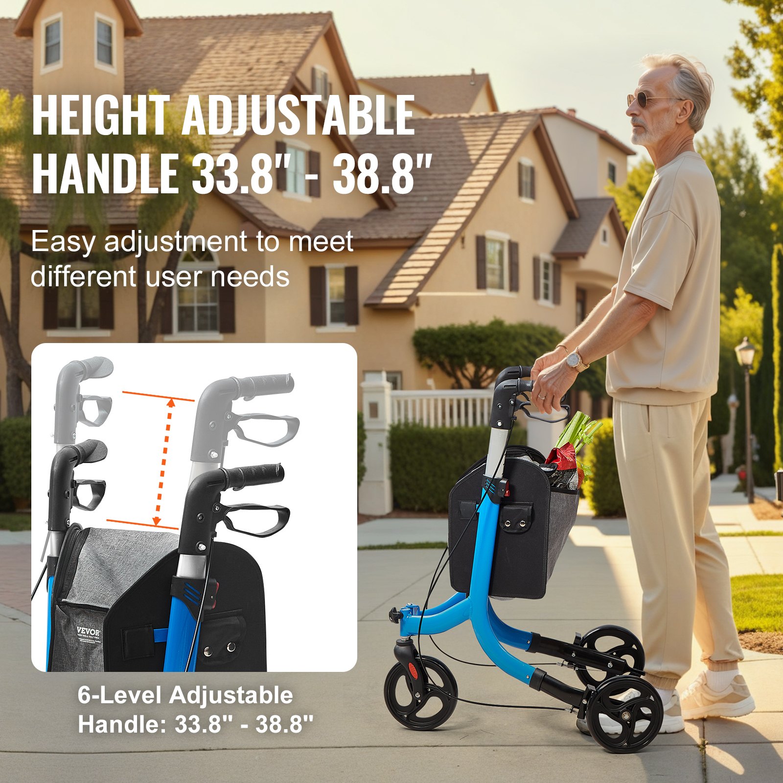 VEVOR 3 Wheels Rollator Walker for Seniors, Lightweight Aluminum ...