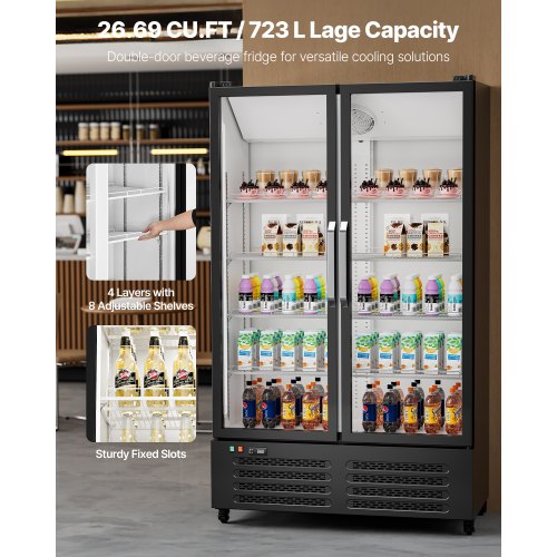 Commercial Merchandiser Refrigerator 26.69 CU.FT Glass Door Beverage ...