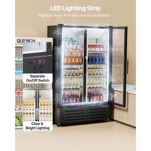 Commercial Merchandiser Refrigerator 26.69 CU.FT Glass Door Beverage ...
