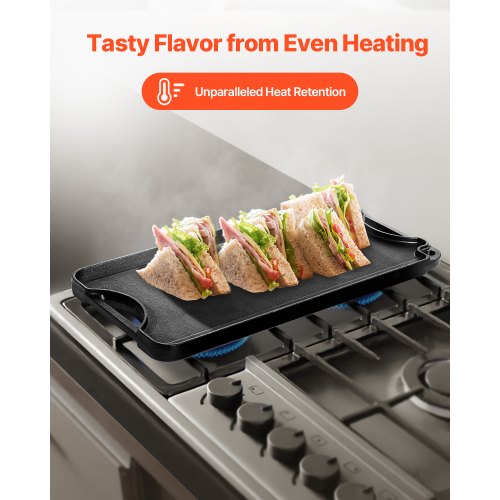 20x10in Reversible Grill Griddle Pre-Seasoned Rectangular BBQ Pan Cast ...