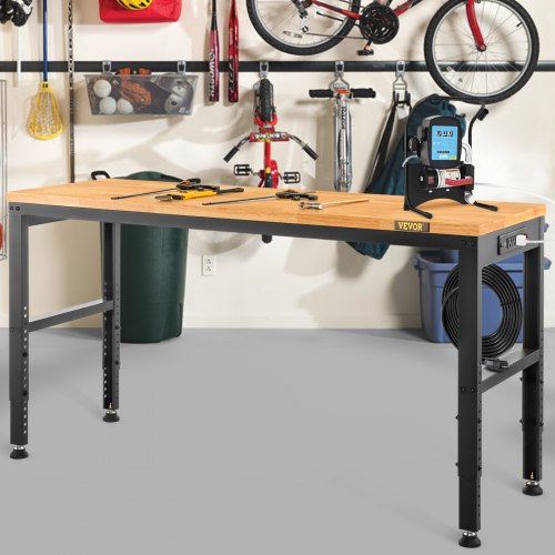 VEVOR Workbench Adjustable Height, 61" x 20" Garage Table w/ 27.1" - 36 ...