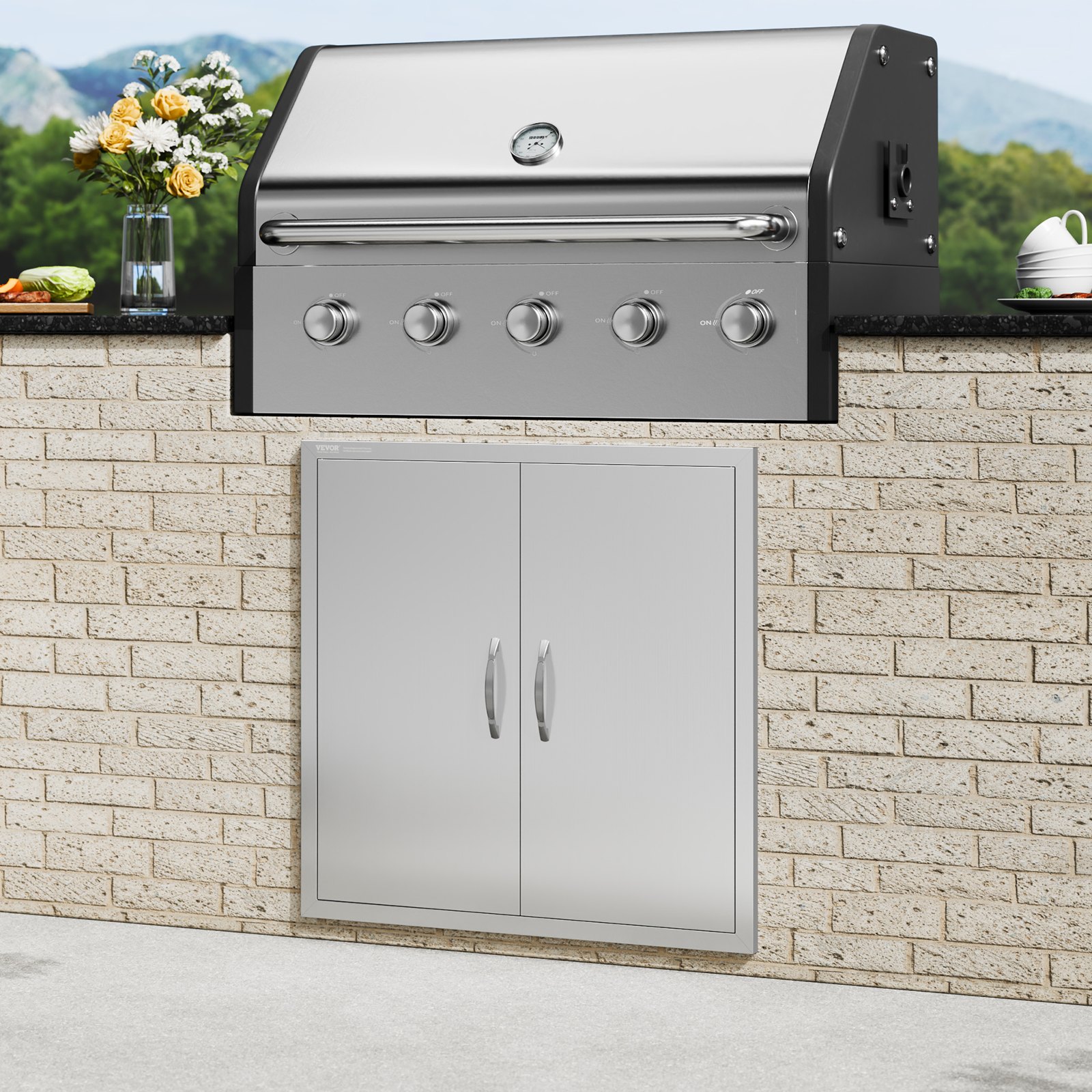VEVOR BBQ Access Door, 790x790 mm Double Outdoor Kitchen Door ...