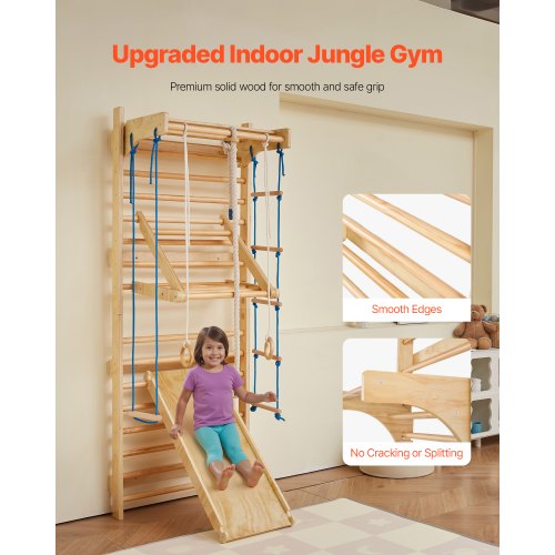 VEVOR Swedish Ladder Wall Gym 8 in 1 Wooden Indoor Playground Climbing ...