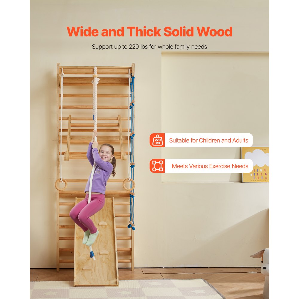 VEVOR Wooden Swedish Ladder Wall Set – 15 Levels, 220LBS
