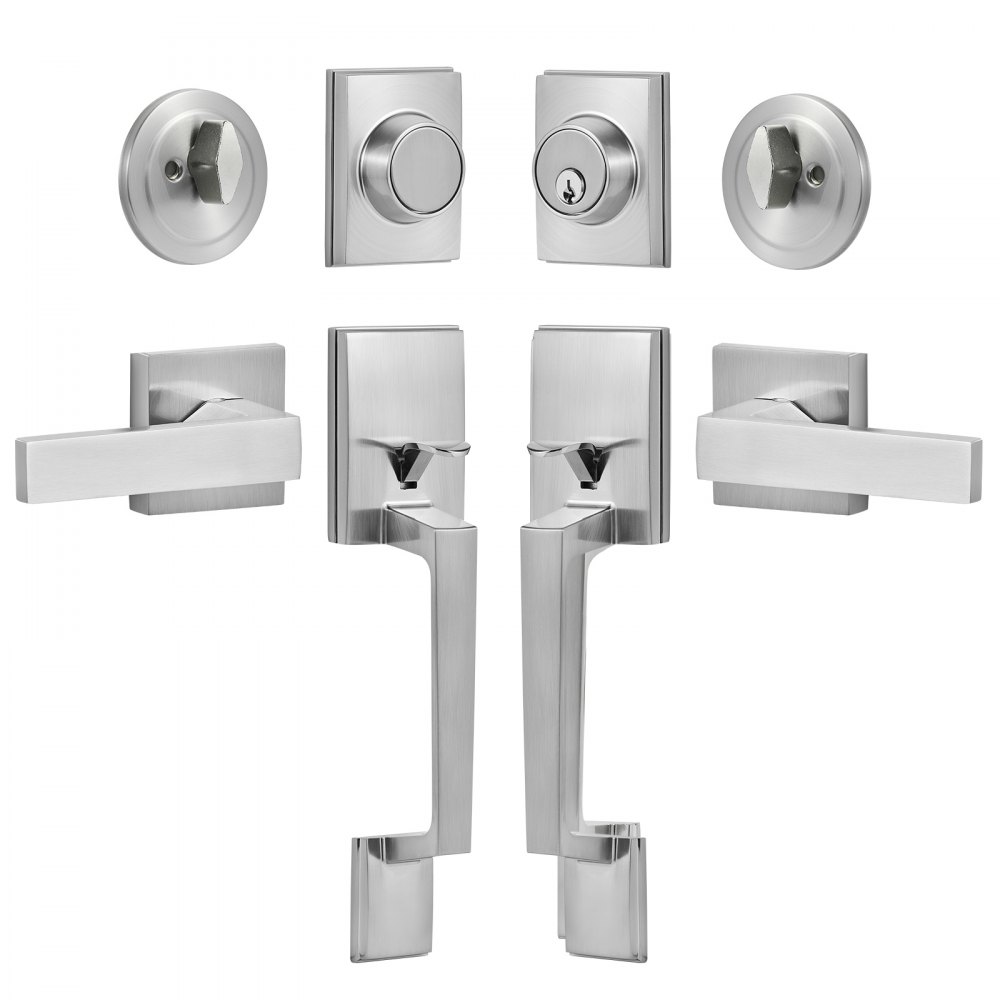 VEVOR Double Door Handle Set, Satin Nickel Square Door Lever, Heavy ...