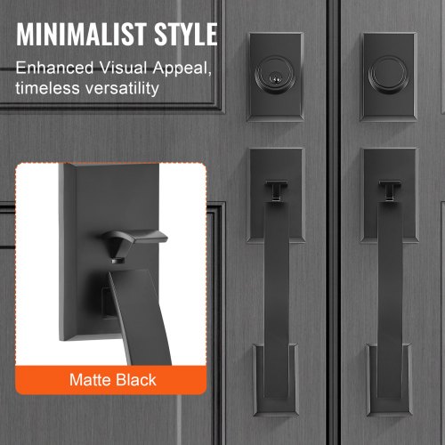 VEVOR Double Door Handle Set, Matte Black Arched Door Lever, Double ...