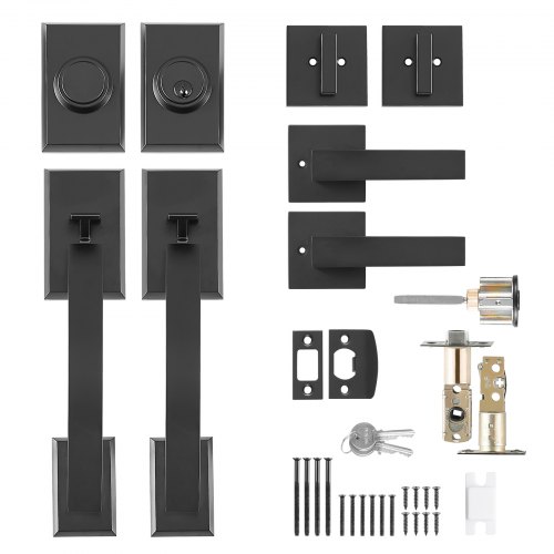 VEVOR Double Door Handle Set, Matte Black Arched Door Lever, Double ...