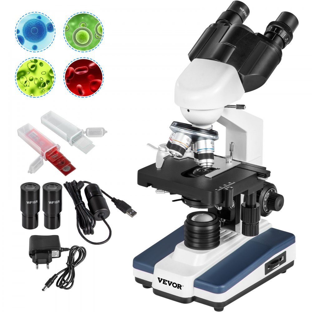 VEVOR Binocular Compound Microscope 40X-2000X Magnification LED Digital ...