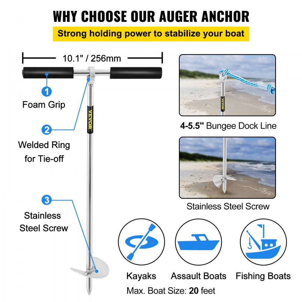 VEVOR Sand Anchor, 18\" Length Auger to The Beach and Sandbar, 316 ...