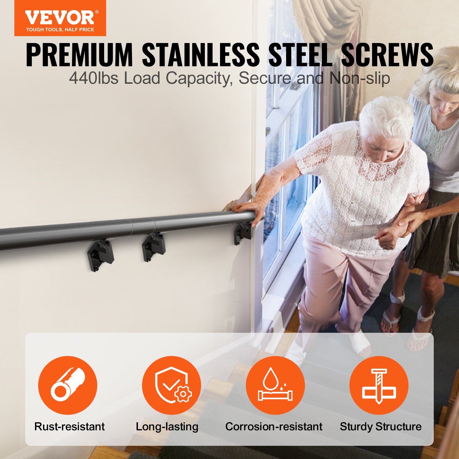 VEVOR Handrail Stair Railing, 7 ft, Wall Mount Handrails for Indoor ...