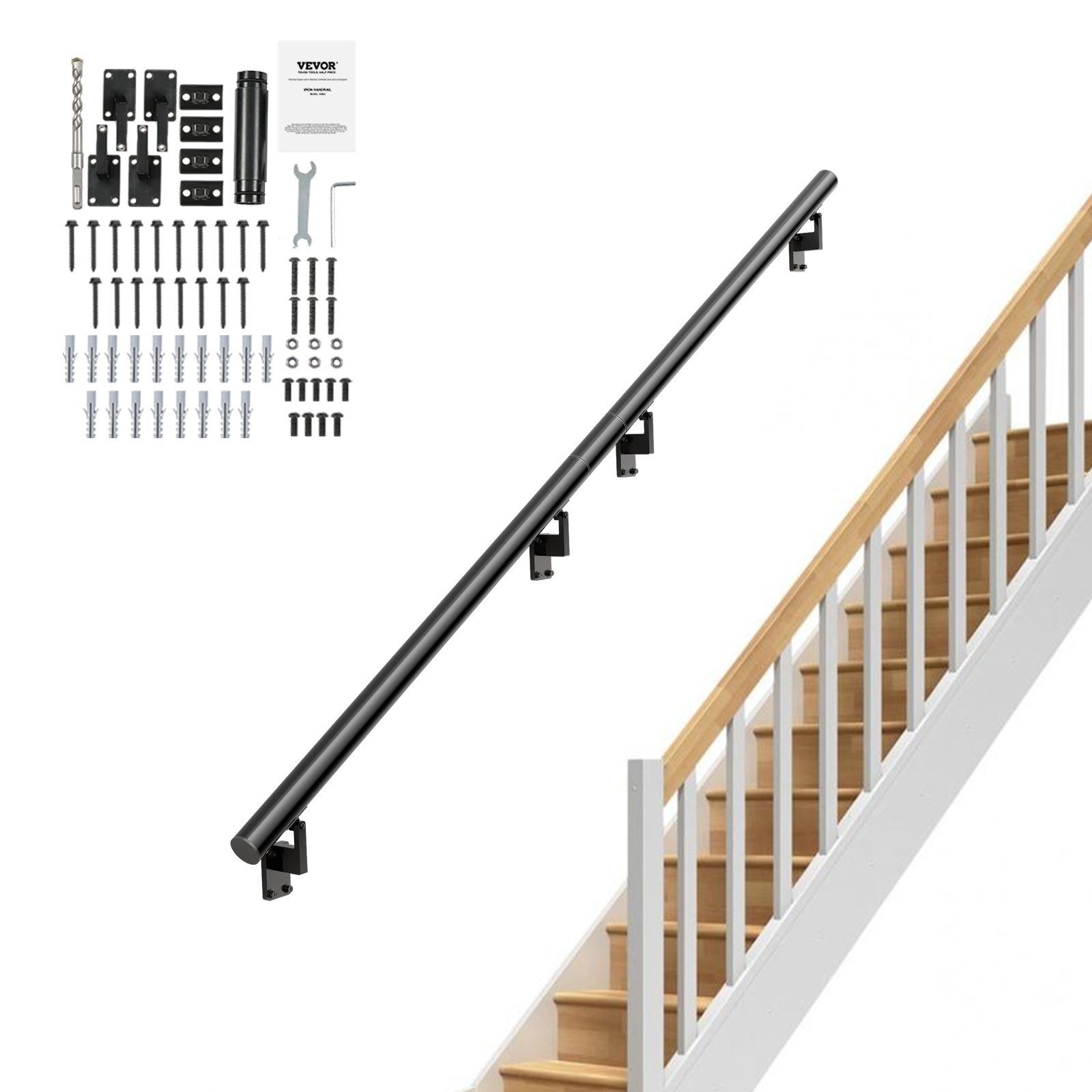 VEVOR Handrail Stair Railing, 7 ft, Wall Mount Handrails for Indoor ...