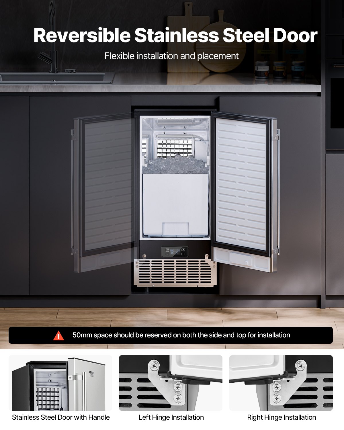 VEVOR Below Counter Ice Maker – 80 Lbs/Day, 26 Lb Storage
