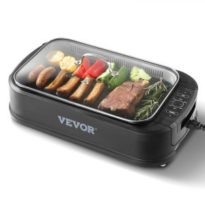VEVOR Smokeless Indoor Grill, 110 sq.in 1500W Electric BBQ Grill with ...