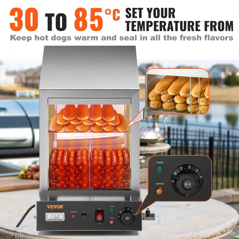 VEVOR Hot Dog Machine, 36 L, 2-Tier Hot Dog Steamer for 200 Hotdogs ...