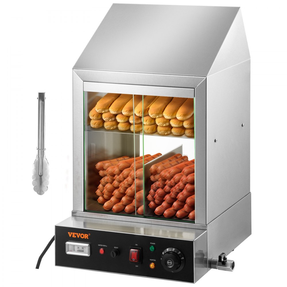 VEVOR Hot Dog Machine, 36 L, 2-Tier Hot Dog Steamer for 200 Hotdogs ...