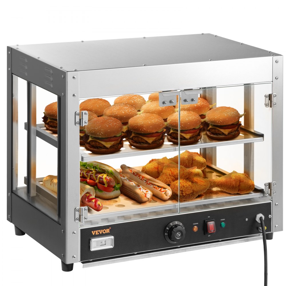 VEVOR 2-Tier Commercial Food Warmer Countertop Pizza Cabinet with Water ...