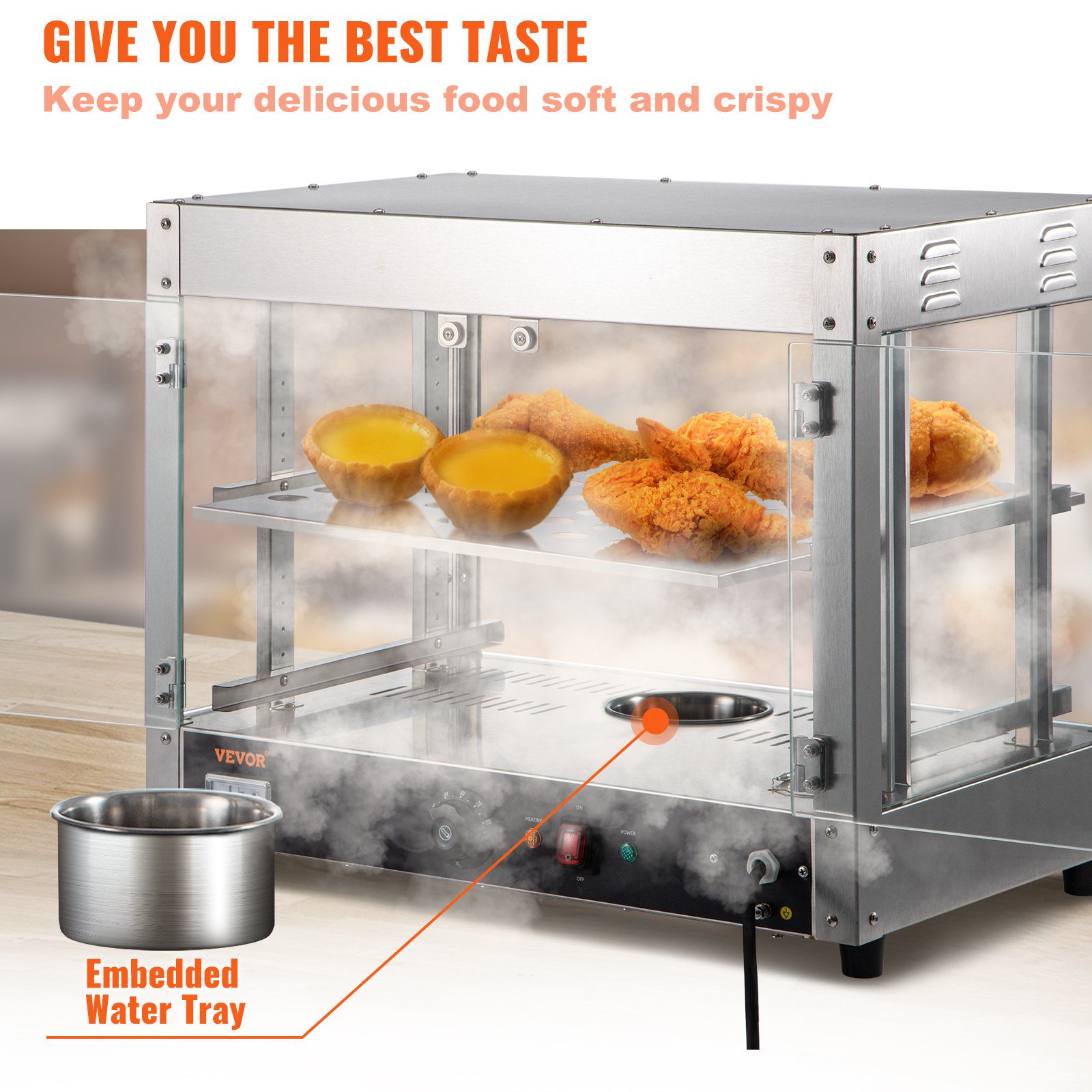 VEVOR 2-Tier Commercial Food Warmer Countertop Pizza Cabinet with Water ...