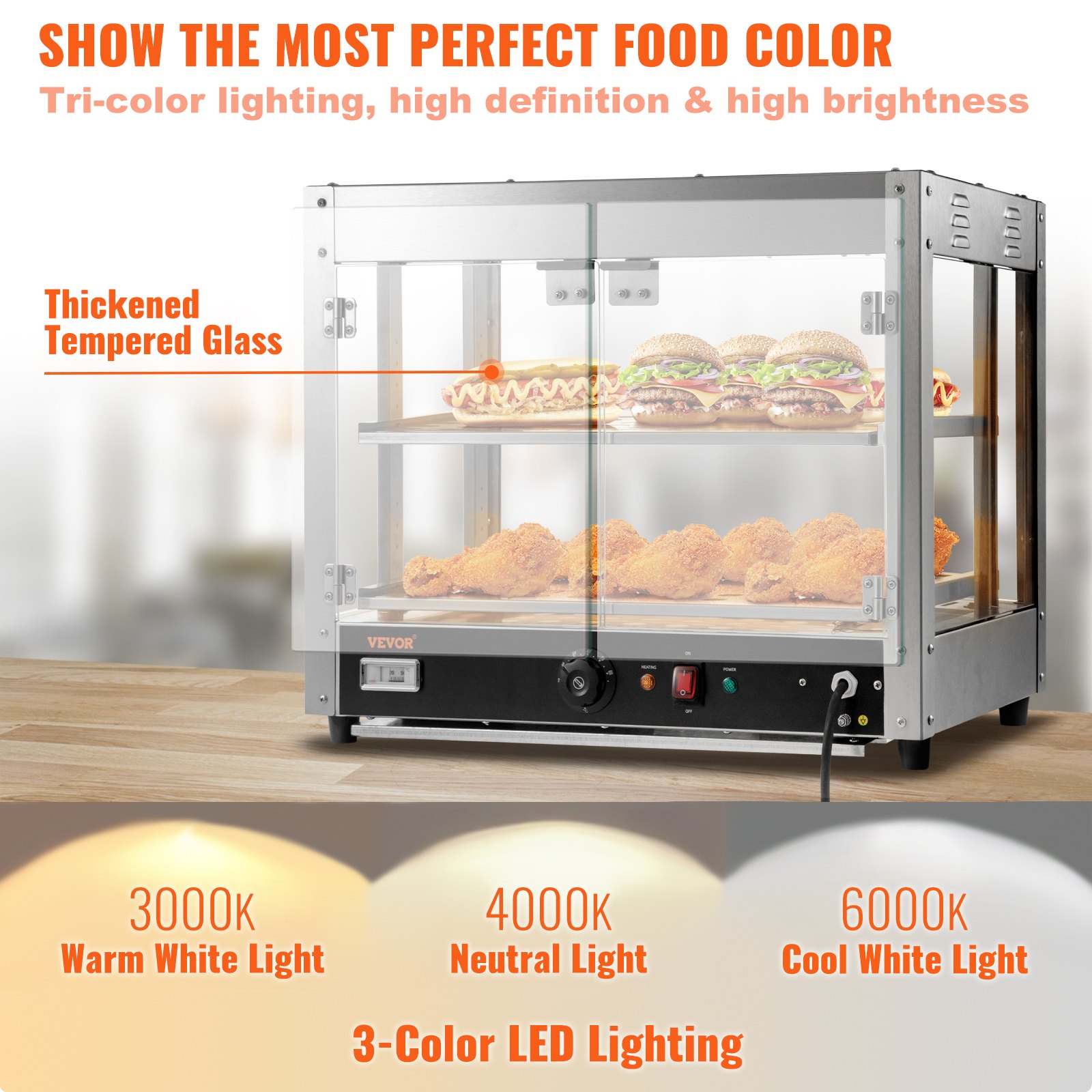 VEVOR 2-Tier Commercial Food Warmer Countertop Pizza Cabinet with Water ...