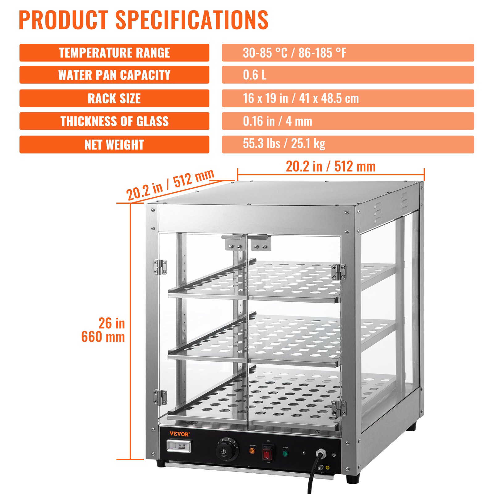 VEVOR 3-Tier Commercial Food Warmer Countertop Pizza Cabinet with Water ...