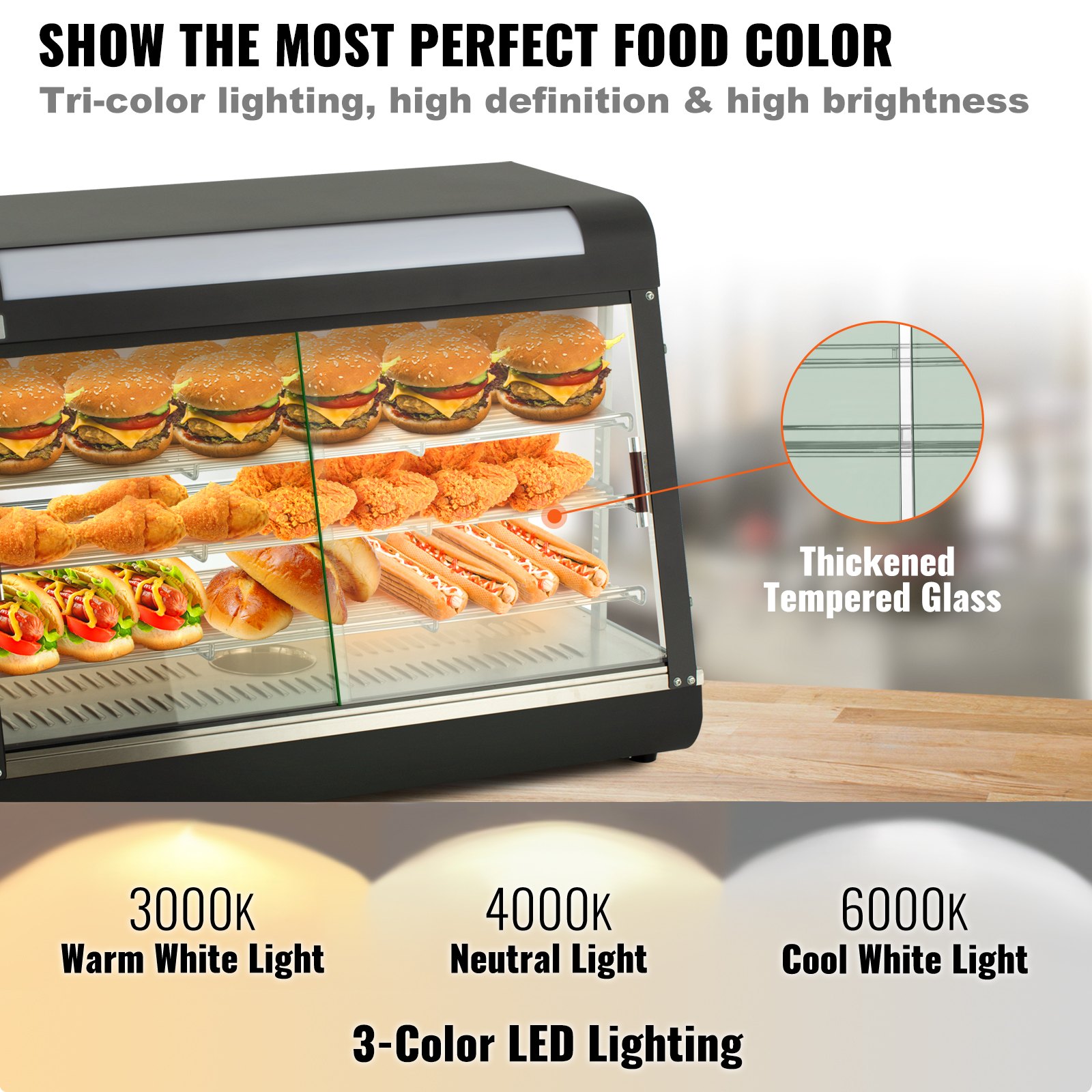 VEVOR Commercial Food Warmer Display, 3 Tiers, 1800W Pizza Warmer w/ 3D ...