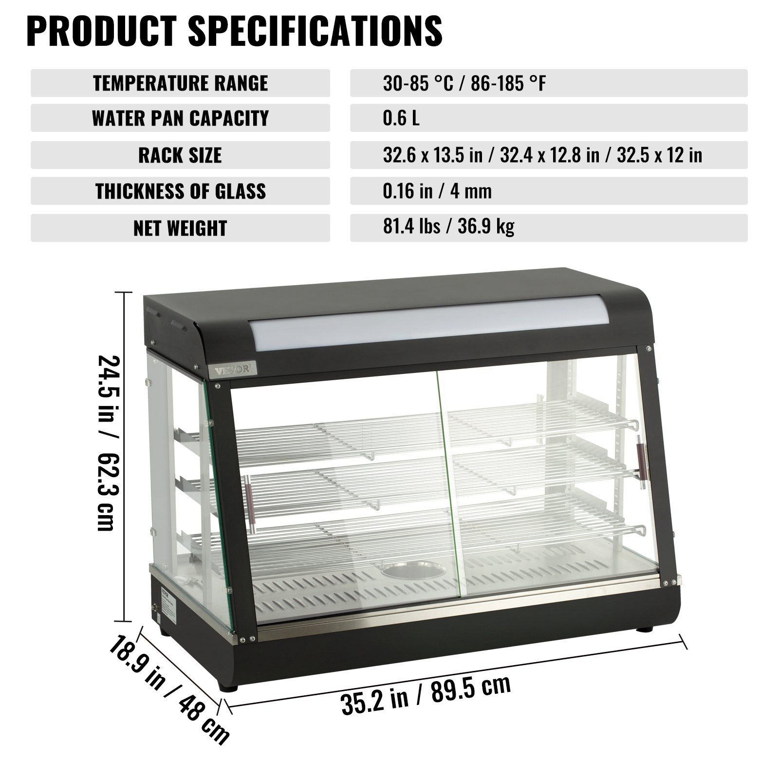 VEVOR Commercial Food Warmer Display, 3 Tiers, 1800W Pizza Warmer w/ 3D ...