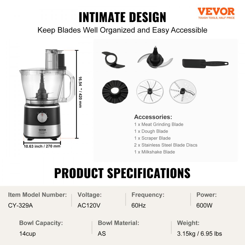 VEVOR Food Processor, 14-Cup Vegetable Chopper for Chopping, Mixing ...