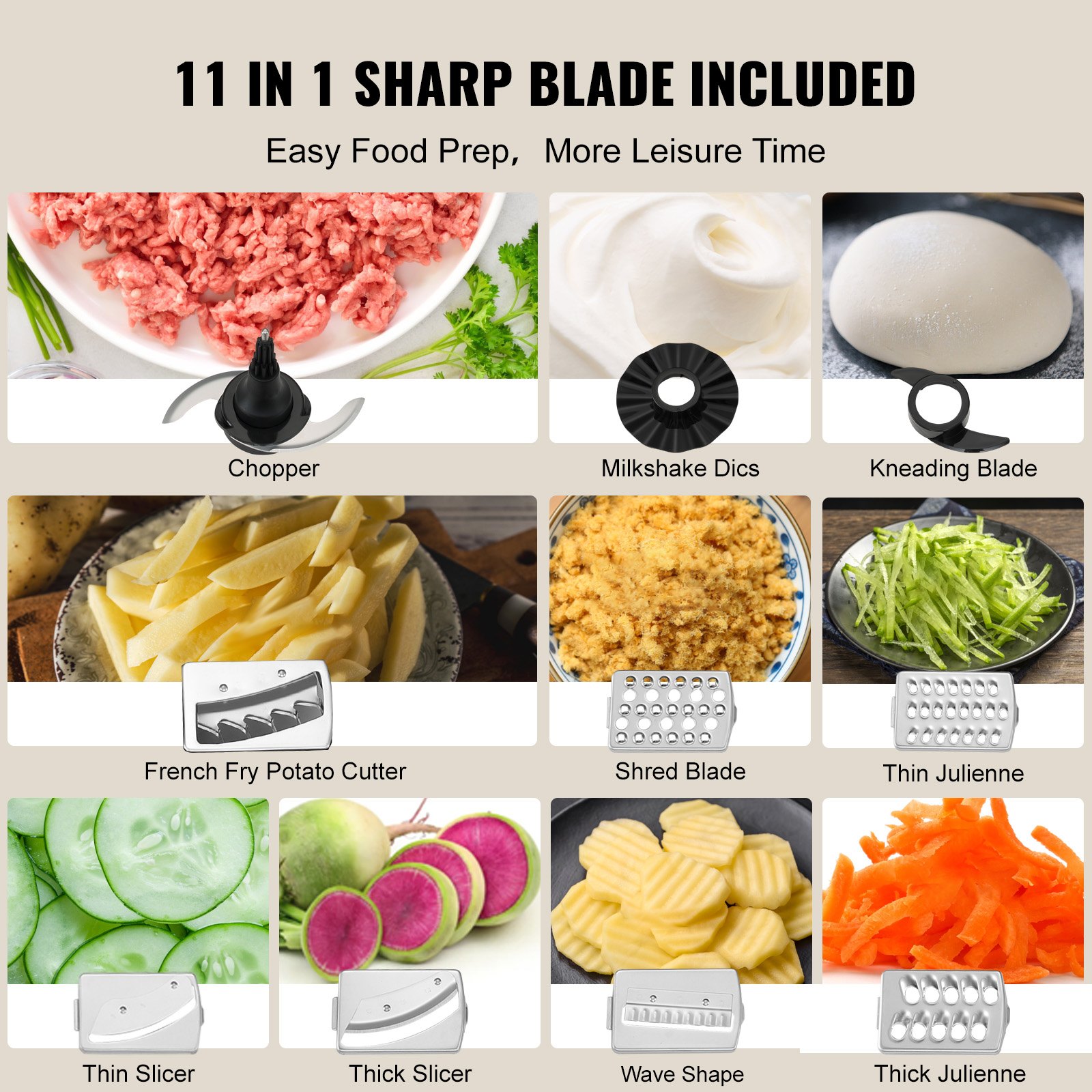 VEVOR Food Processor, 9-Cup Vegetable Chopper for Chopping, Slicing ...