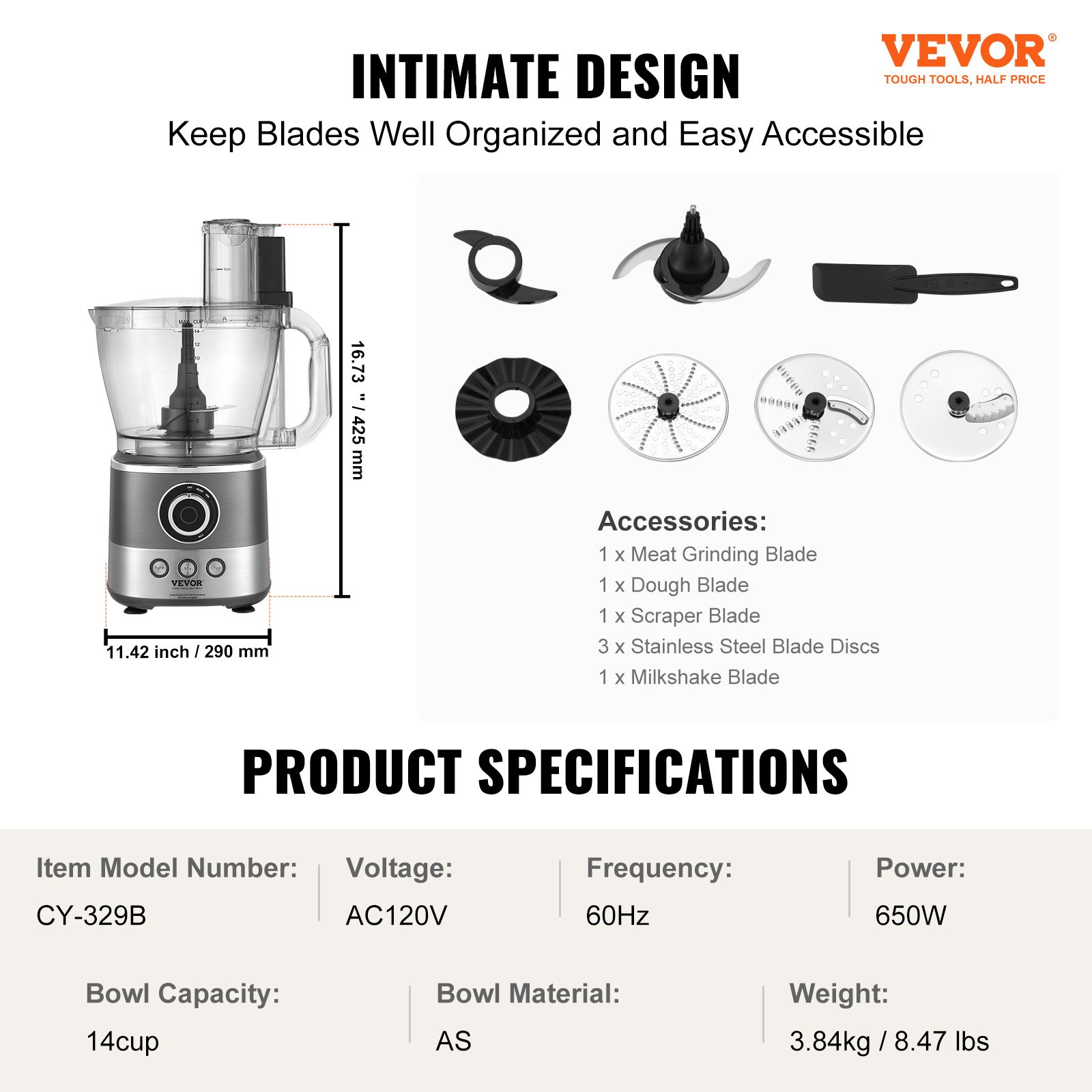 VEVOR Food Processor, 14-Cup Vegetable Chopper for Chopping, Mixing ...