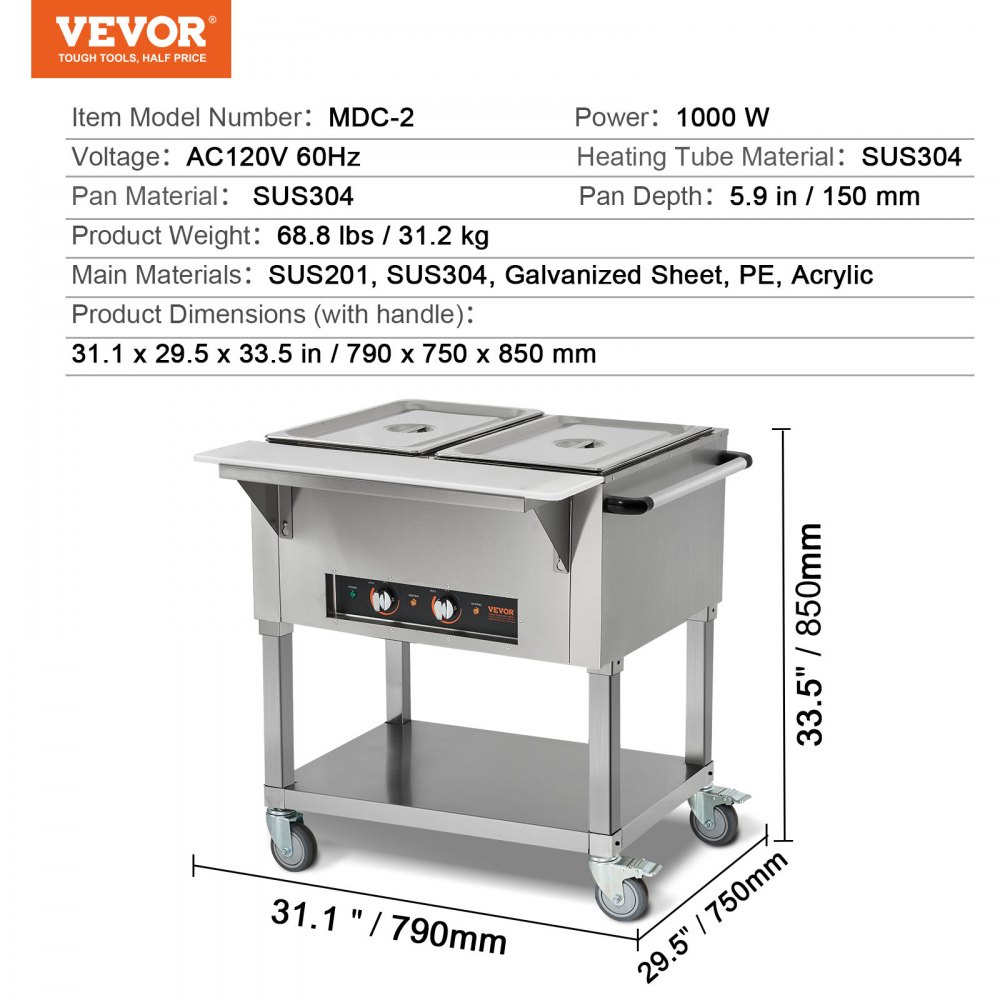 VEVOR 2-Pan Commercial Food Warmer, 2 x 20.6QT Electric Steam Table ...