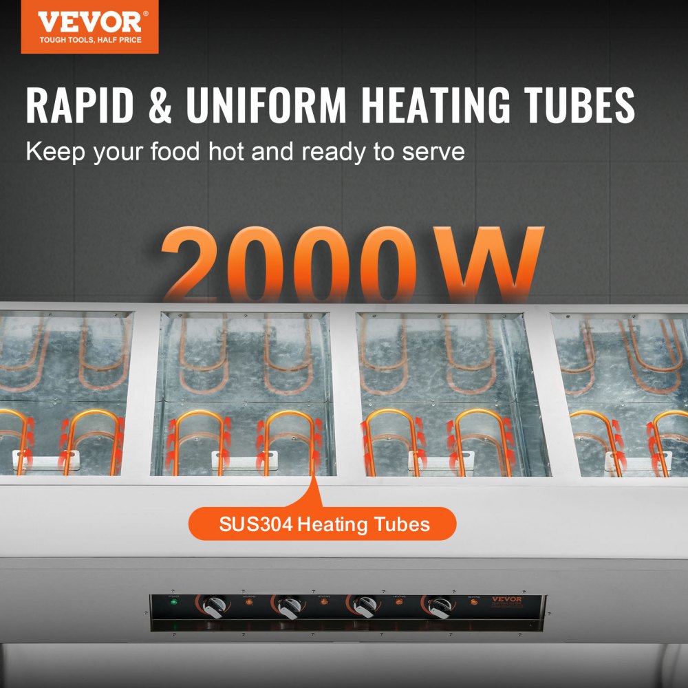 VEVOR 4-Pan Commercial Food Warmer, 4 x 20.6QT Electric Steam Table ...