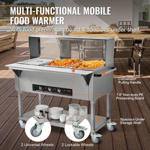 VEVOR 3-Pan Commercial Food Warmer, 3 x 20.6QT Electric Steam Table ...