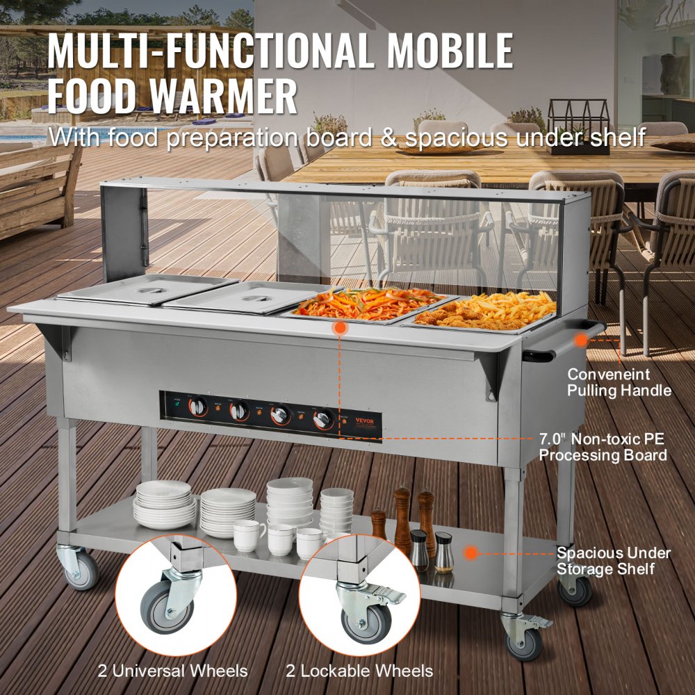 VEVOR 4-Pan Commercial Food Warmer, 4 x 20.6QT Electric Steam Table ...