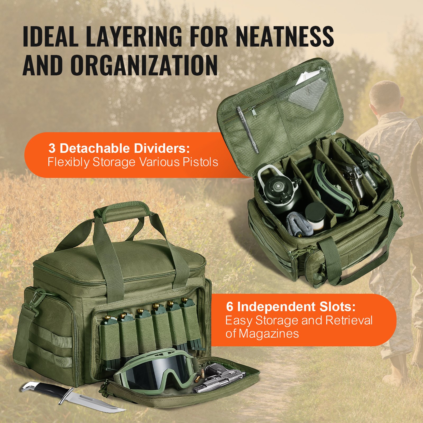 VEVOR Range Bag for 4 Pistols Tactical Gun Range Bag Single Shoulder ...