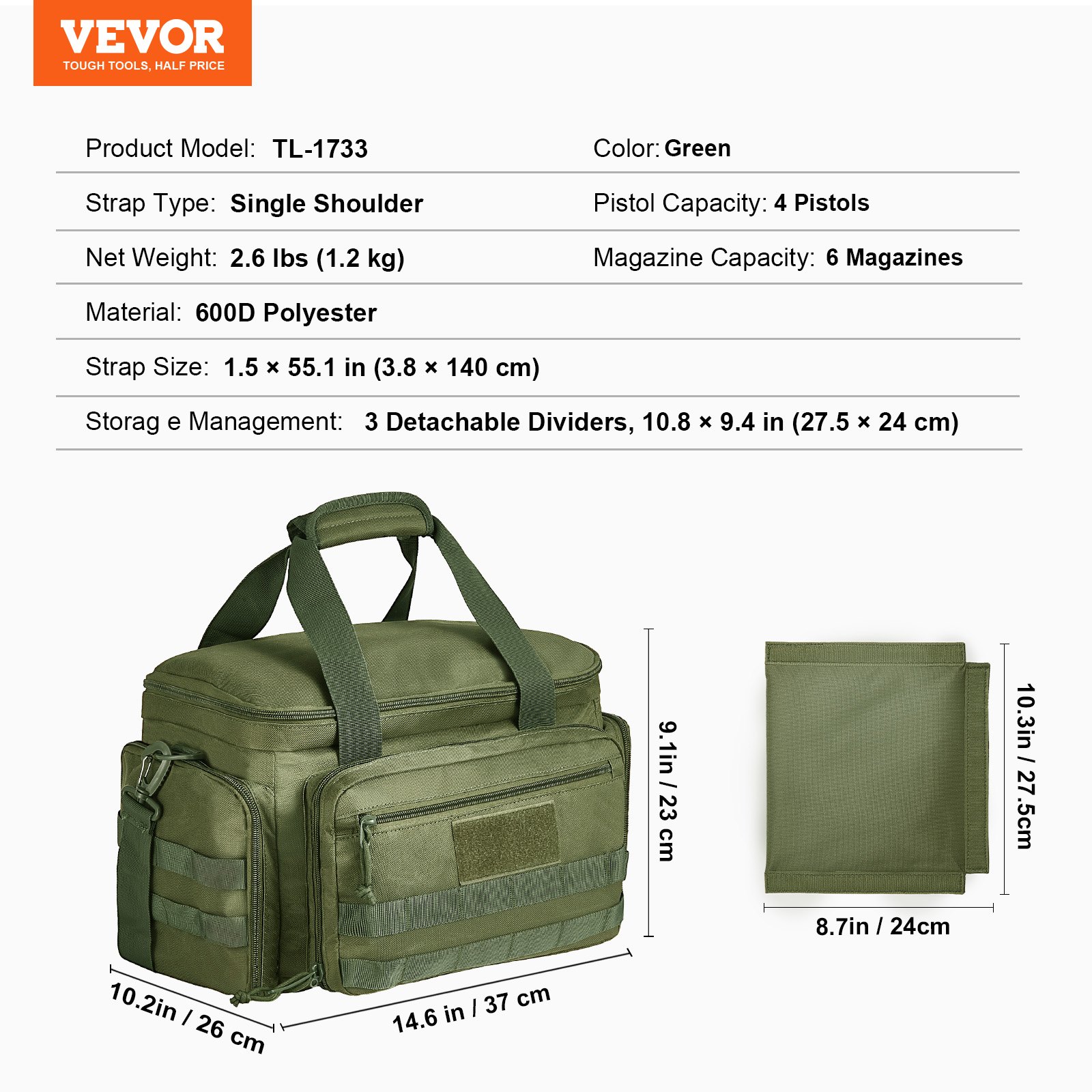 VEVOR Handgun Range Bag – Tactical Pistol Storage & Carry