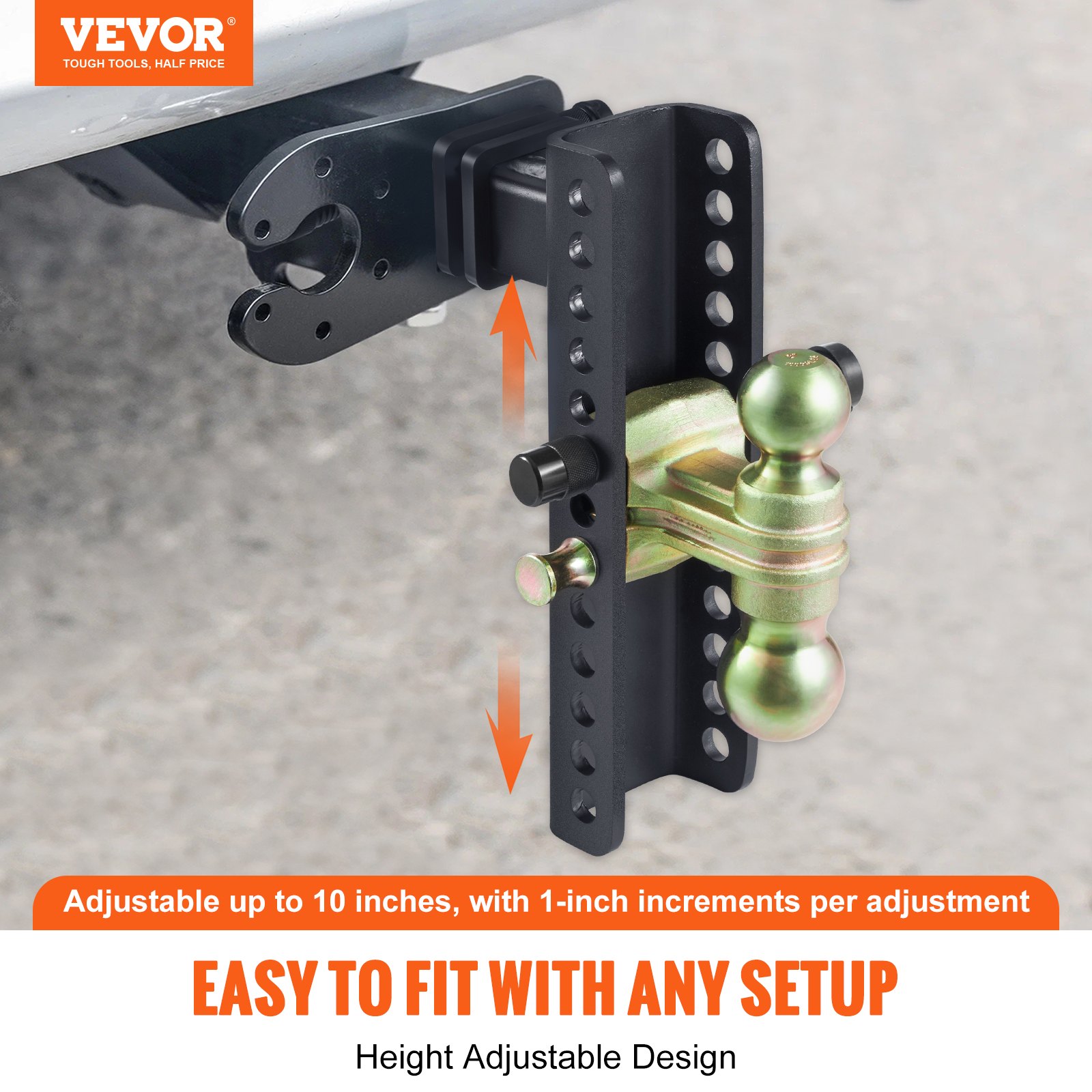 VEVOR Adjustable Trailer Hitch, 25.4 cm Drop & 21.59 cm Rise Hitch Ball ...