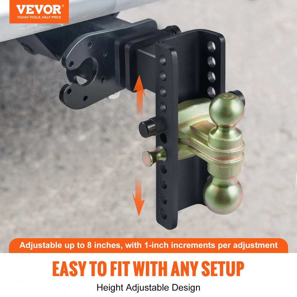 VEVOR Adjustable Trailer Hitch, 8-Inch Drop & 6.5-Inch Rise Hitch Ball Mount with 2.5-Inch ...