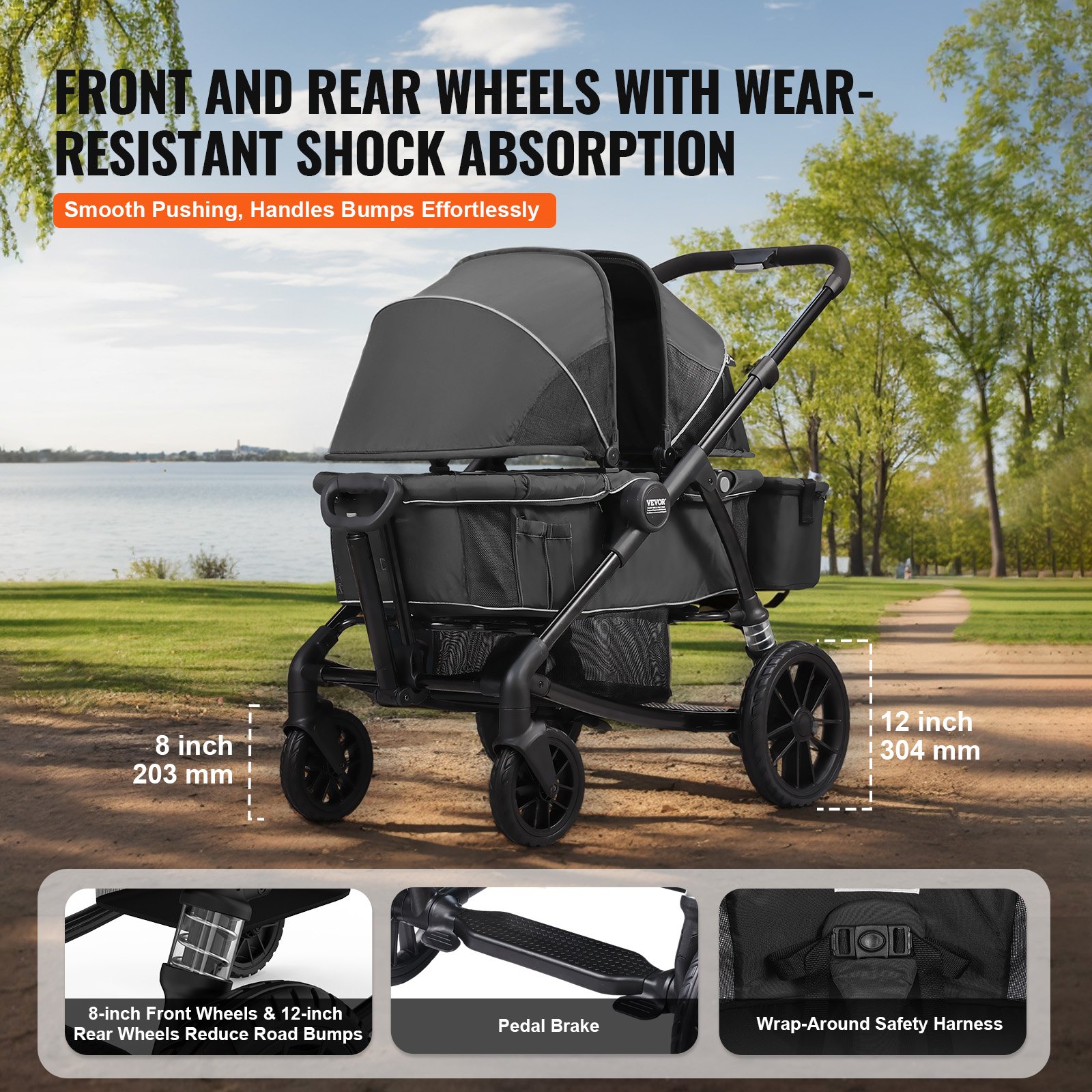 VEVOR All-Terrain Stroller Wagon, 2 Seats Foldable Expedition 2-in-1 ...