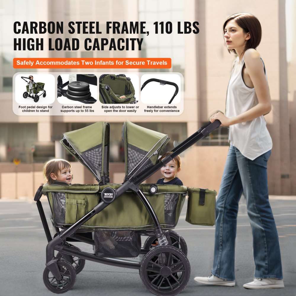 VEVOR All-Terrain Stroller Wagon, 2 Seats Foldable Expedition 2-in-1 ...