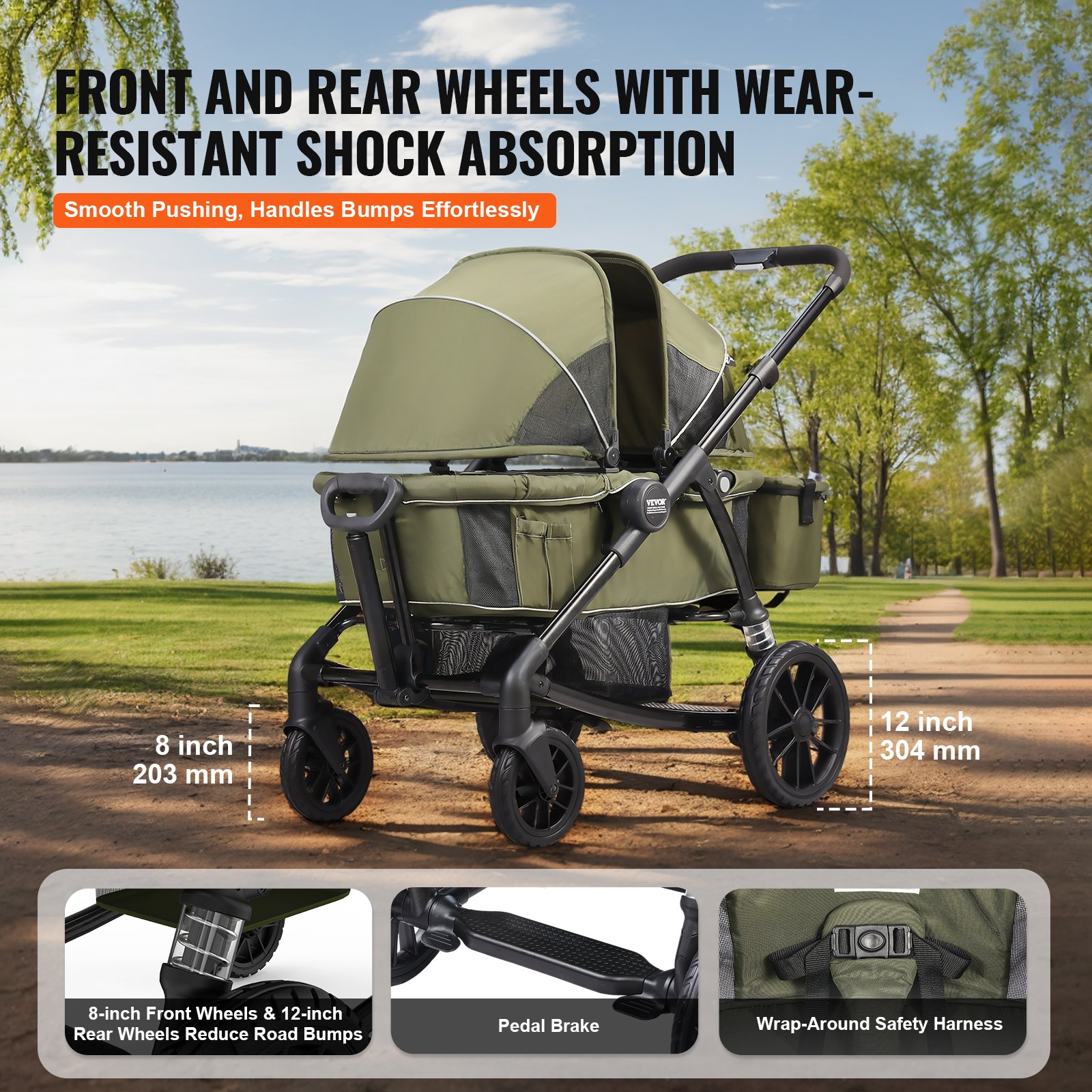 VEVOR All-Terrain Stroller Wagon, 2 Seats Foldable Expedition 2-in-1 ...