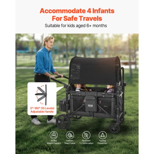 Wagon Stroller for 4 Kids Push Pull Quad Collapsible Stroller for ...