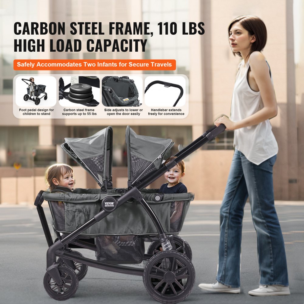 VEVOR All-Terrain Stroller Wagon, 2 Seats Foldable Expedition 2-in-1 ...
