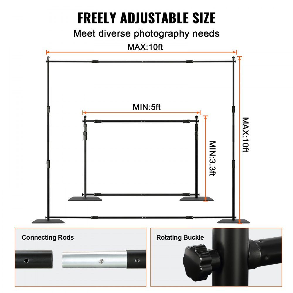 VEVOR Pipe and Drape Kit Heavy Duty Backdrop Stand Carbon Steel Base ...