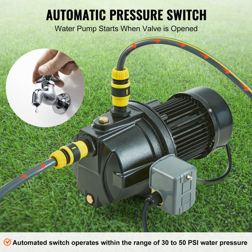 Vevor 1hp Premium Cast Iron Shallow Well Jet Water Pump 115 Volt 17 6